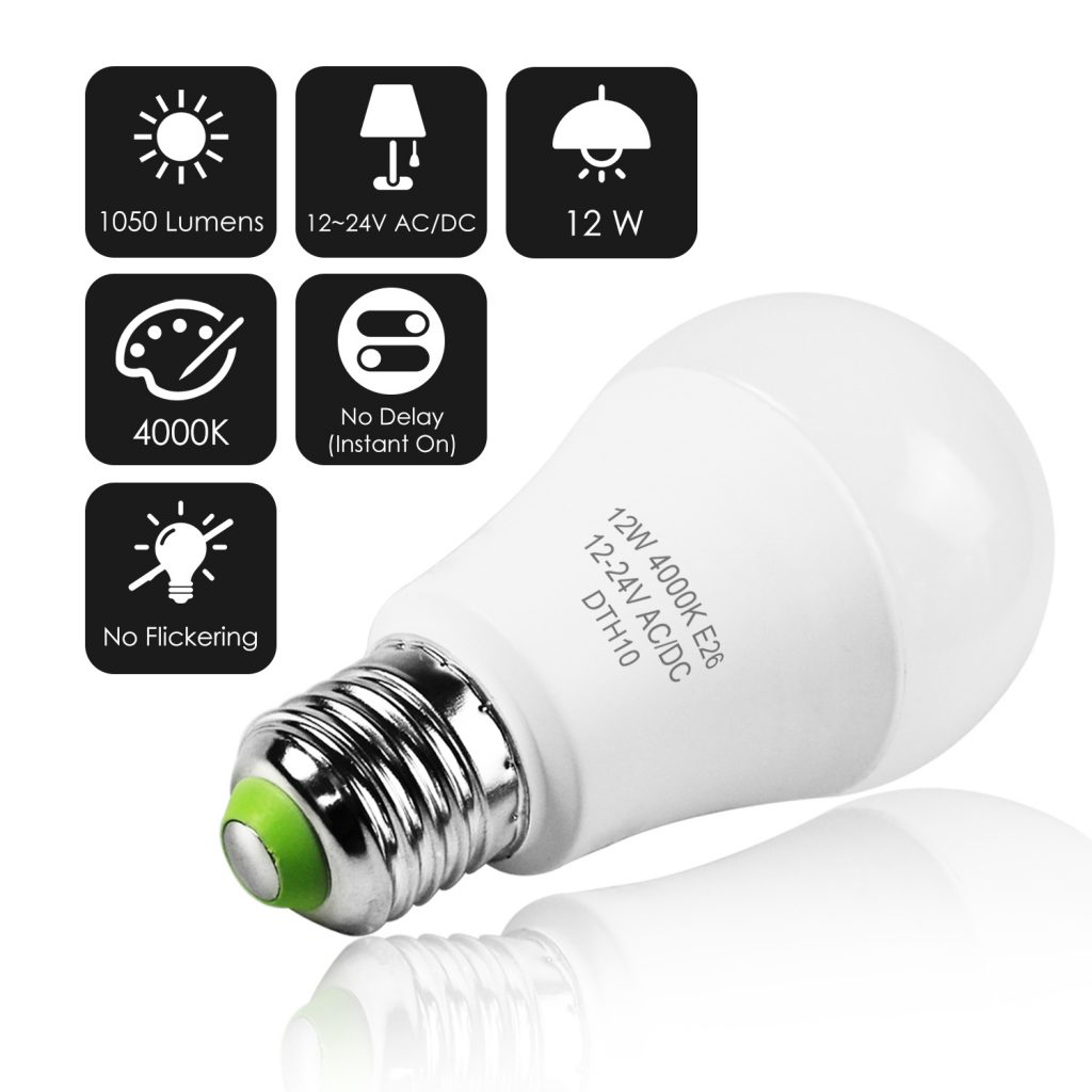 LEDMUNDO 12V-24V AC/DC 12W 4000K LED Edison Bulbs,12W 1050lumen A19 E26 ...