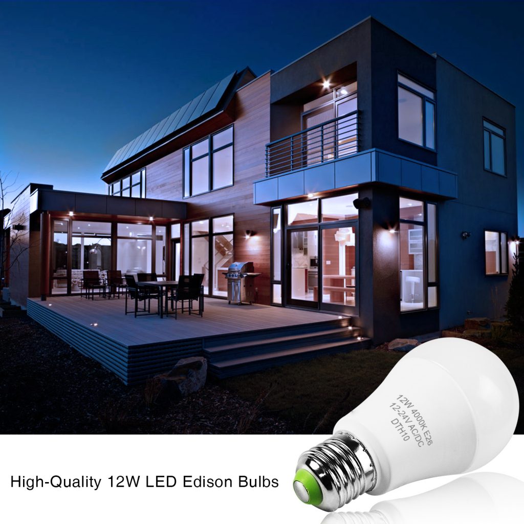 LEDMUNDO 12V-24V AC/DC 12W 4000K LED Edison Bulbs,12W 1050lumen A19 E26 ...