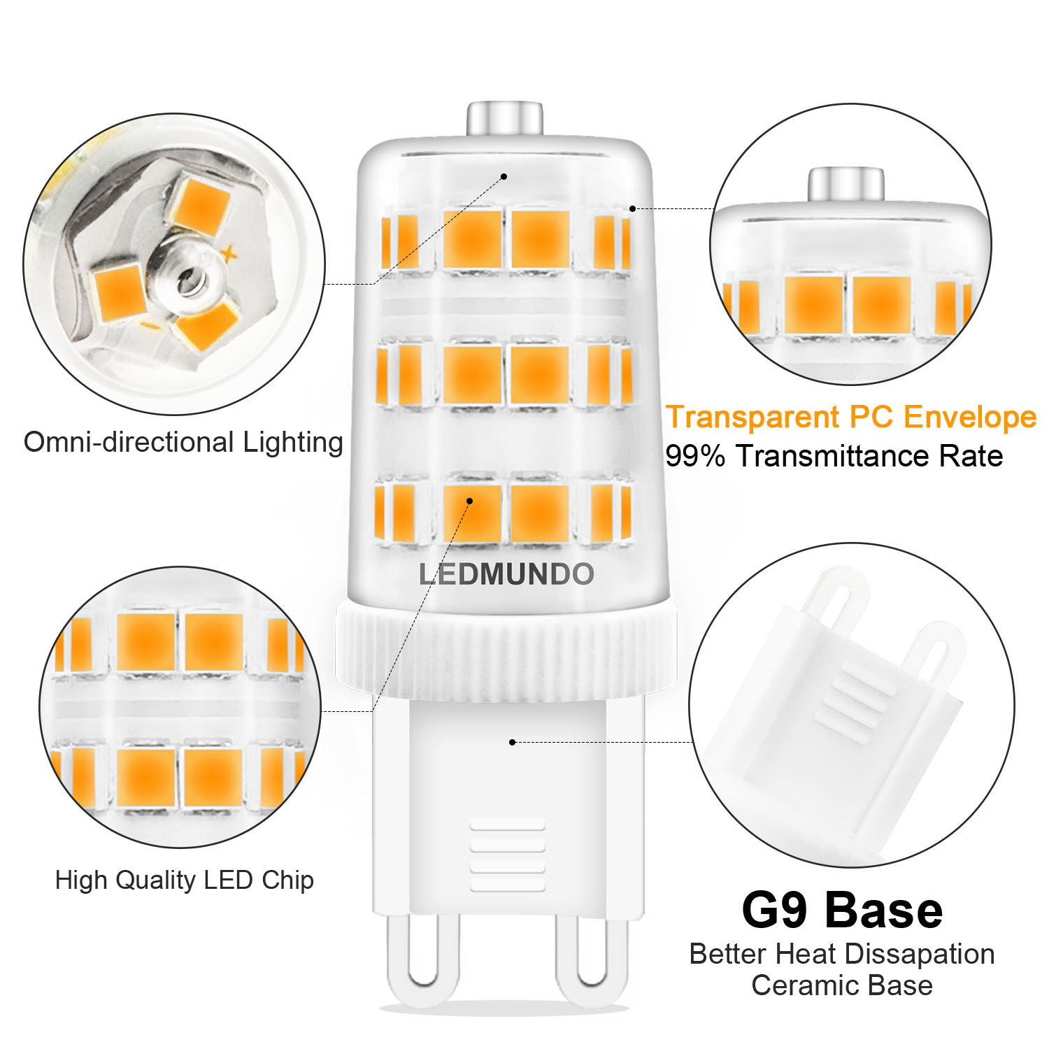 High CRI G9 LED Light Bulbs – Flicker-Free 10 Pack LEDMUNDO 360 Lumens ...