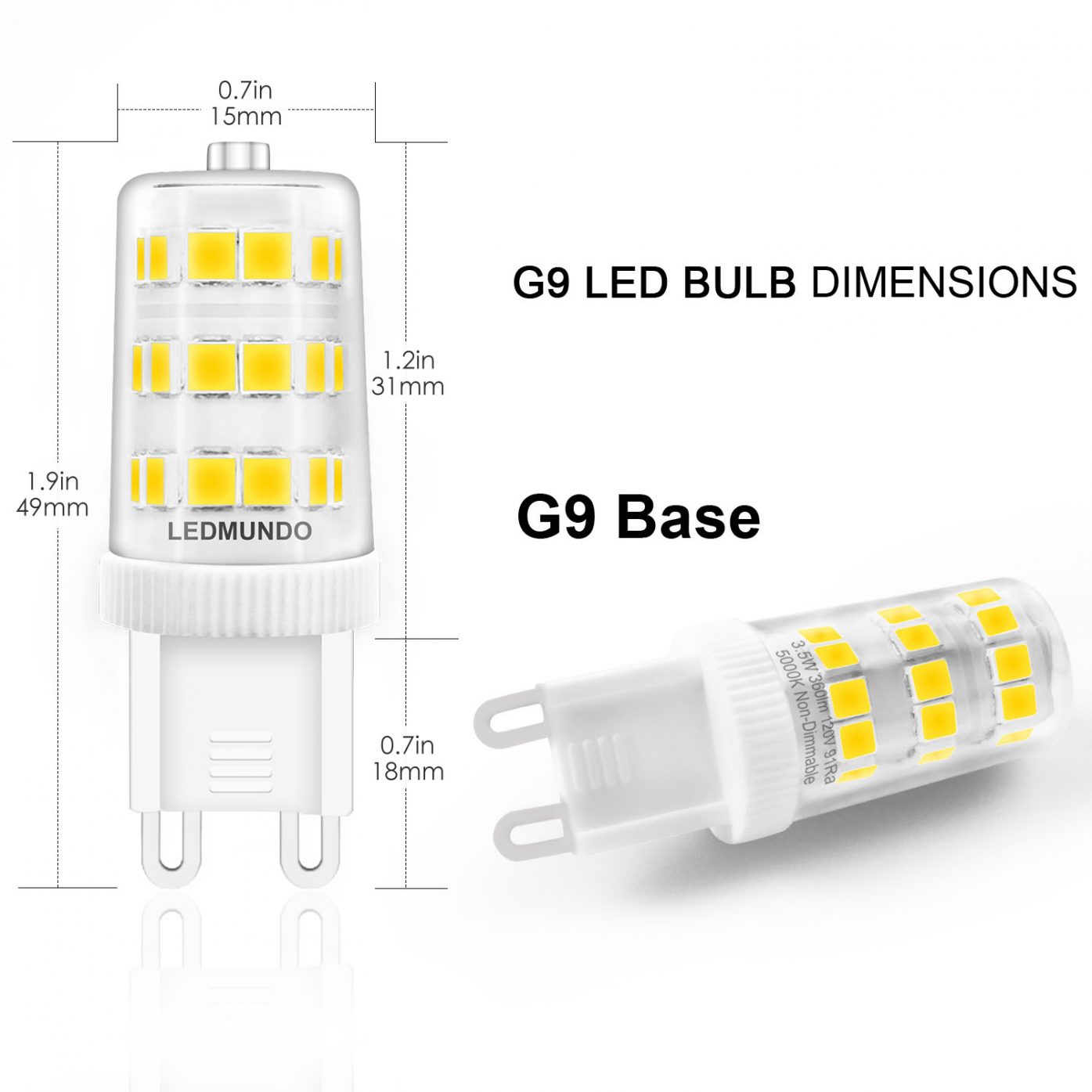 High CRI 90+ G9 LED Light Bulb: Pack of 10, Flicker-Free, 3.5W, Halogen ...