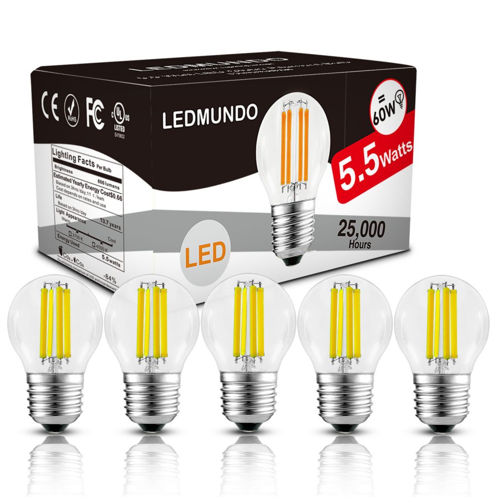 LEDMUNDO 806 Lumen LED Edison Light Bulbs, 5.5 Watt, Fully Dimmable ...