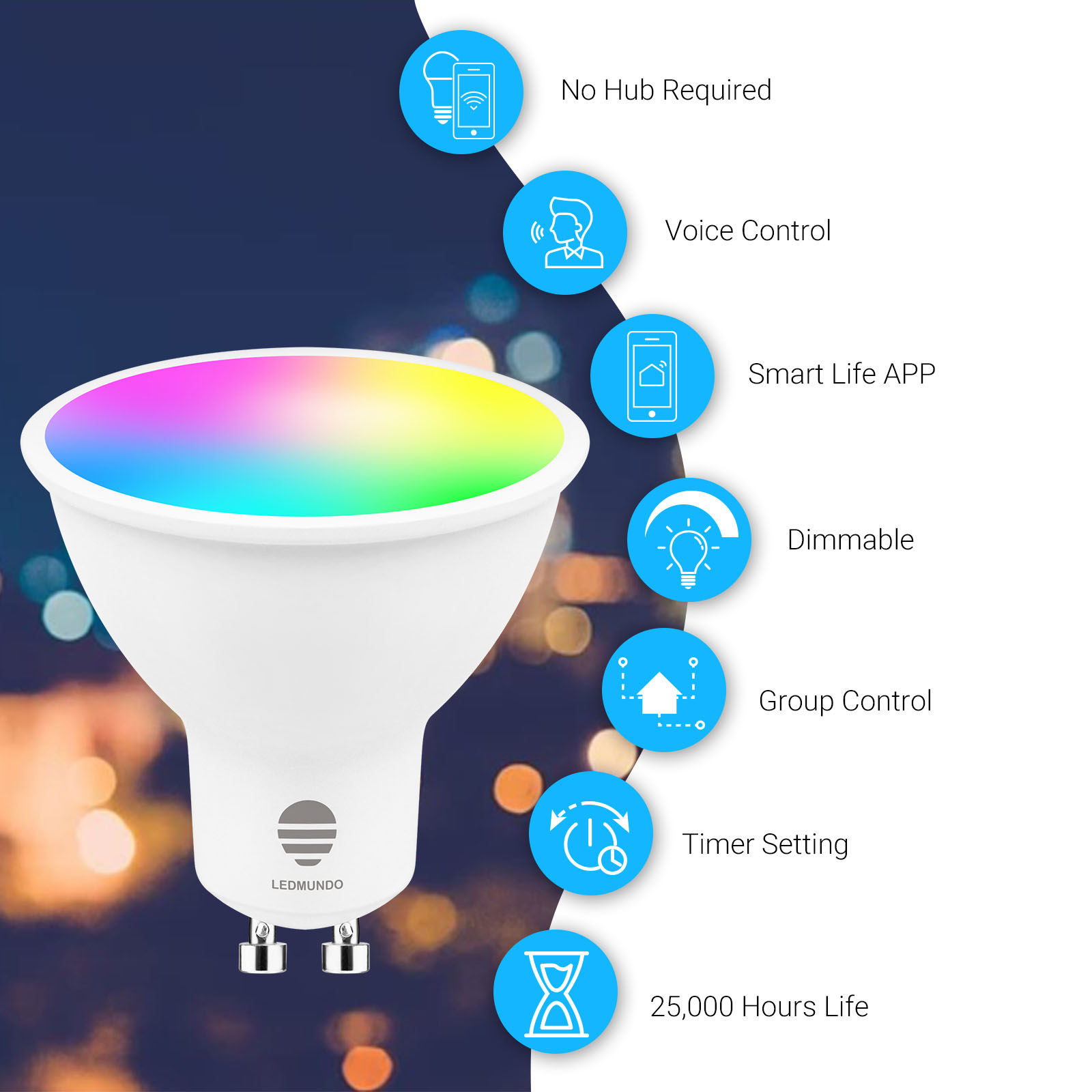 Smart WiFi GU10 LED Light Bulbs with White Light 2700k-6500k 5W – RGBCW ...